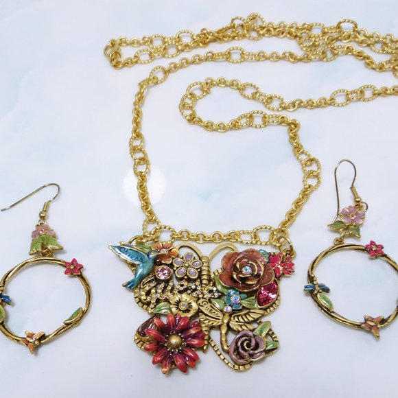 Jewelry | Outstanding Detail Work Enamel Rhinestone Birds Flowers Gold ...